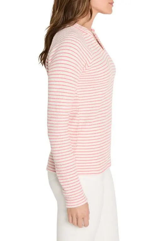 NIC+ZOE Striped Thermal Split Neck Long Sleeve Top