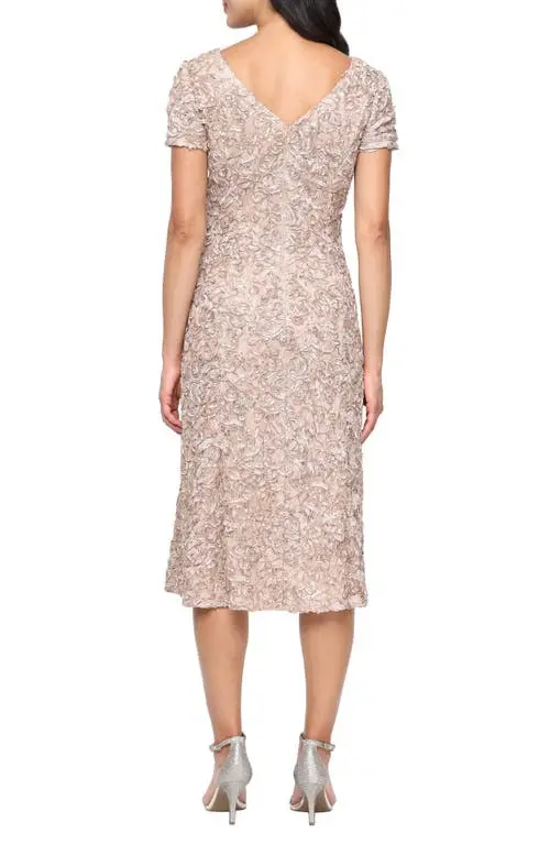 Alex Evenings Sequin Soutache Lace Cocktail Midi Dress - Champagne |  Editorialist