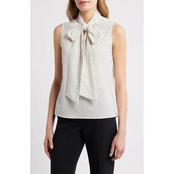 Anne Klein Polka Dot Sleeveless Blouse With Bow