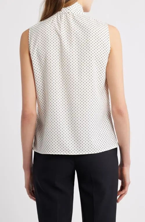 Anne Klein Polka Dot Sleeveless Blouse With Bow