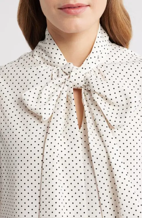 Anne Klein Polka Dot Sleeveless Blouse With Bow