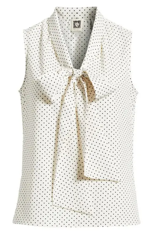 Anne Klein Polka Dot Sleeveless Blouse With Bow