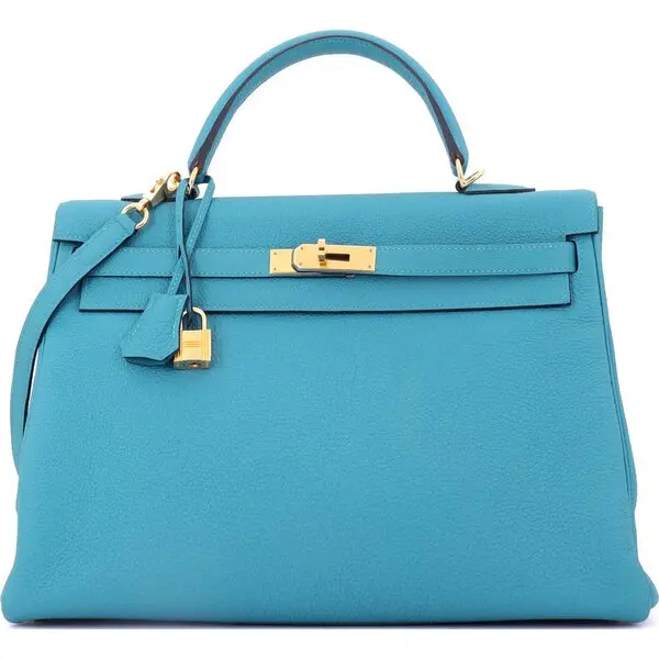 Hermès Kelly Handbag Blue Togo With Gold Hardware 35