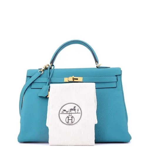 Hermès Kelly Handbag Blue Togo With Gold Hardware 35
