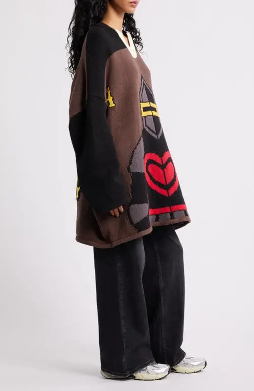 DRESSED IN LALA Graphic Oversized Sweater