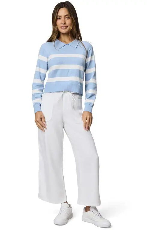Splendid Phoebe Stripe Polo Sweater - Sea Breeze Blue/white