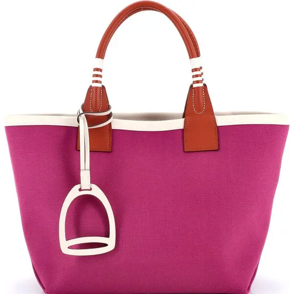 HERMES Sac Steeple Tote Toile With Leather 25 - Rose Pourpre