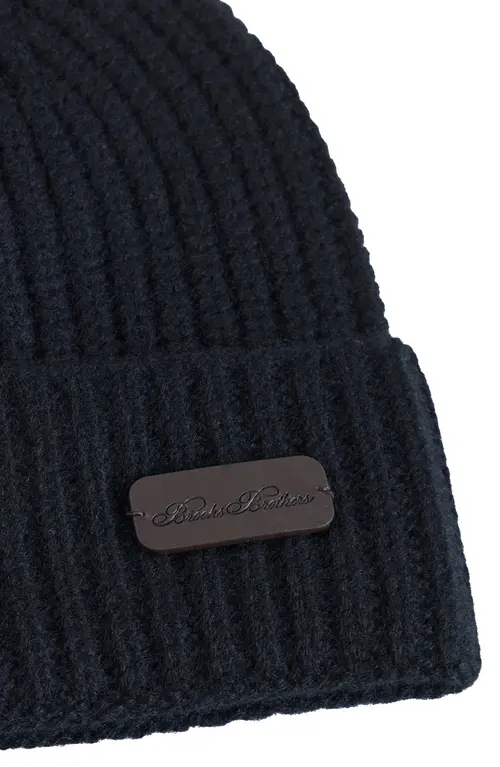 Brooks Brothers Pure Cashmere Ribbed Beanie - Black