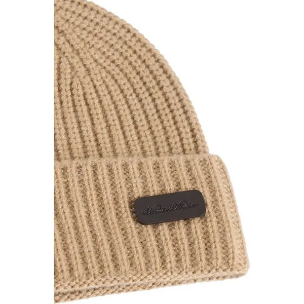 Brooks Brothers Pure Cashmere Ribbed Beanie - Camel