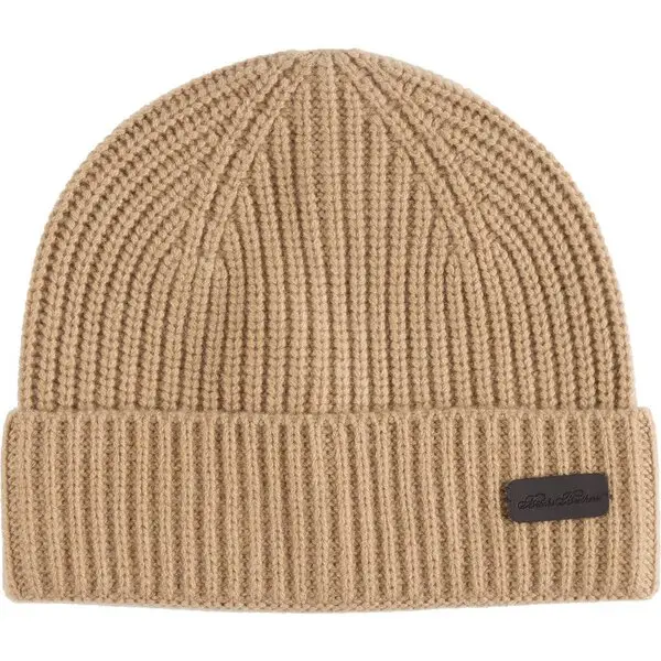 Brooks Brothers Pure Cashmere Ribbed Beanie - Camel