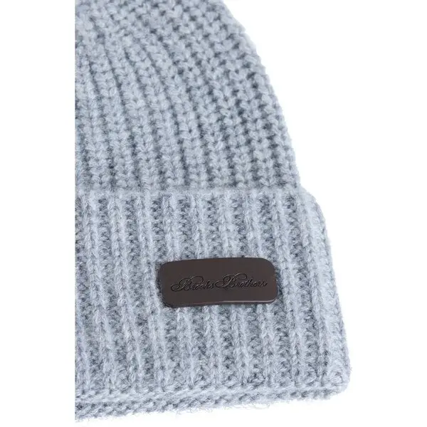 Brooks Brothers Pure Cashmere Ribbed Beanie - Med Grey Heather