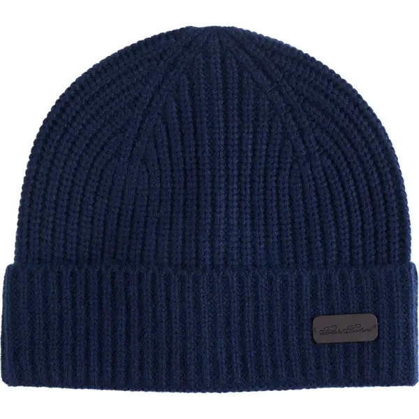 Brooks Brothers Pure Cashmere Ribbed Beanie - Navy