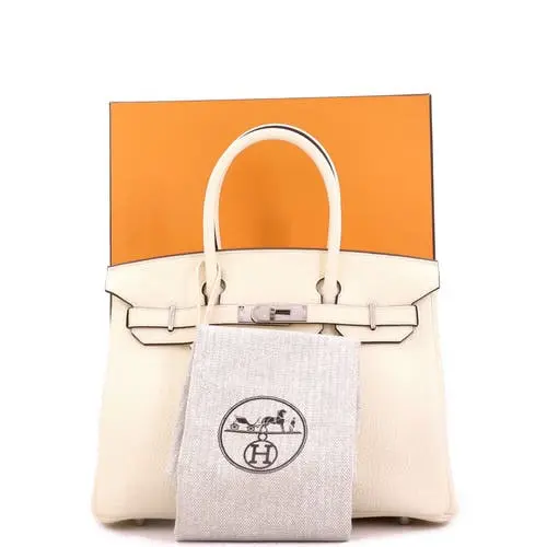 HERMES Birkin 30 Handbag Clemence Leather Palladium Hardware