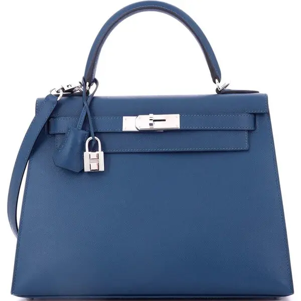 Hermès Kelly Handbag Blue Madame With Palladium Hardware 28 - Deep Blue