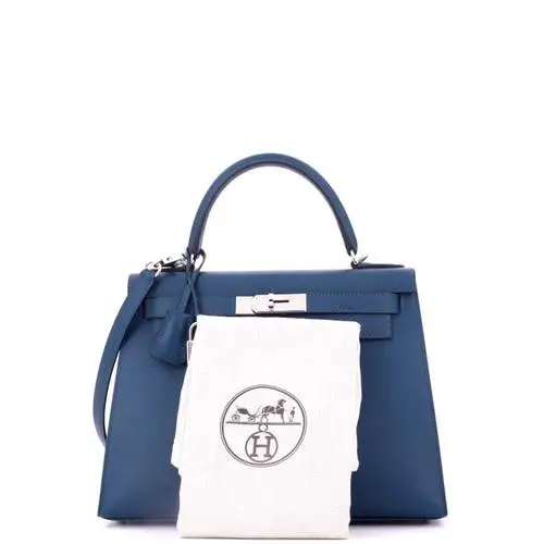 Hermès Kelly Handbag Blue Madame With Palladium Hardware 28 - Deep Blue