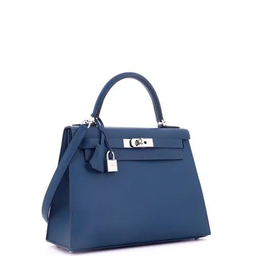 Hermès Kelly Handbag Blue Madame With Palladium Hardware 28 - Deep Blue