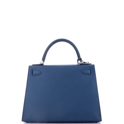 Hermès Kelly Handbag Blue Madame With Palladium Hardware 28 - Deep Blue