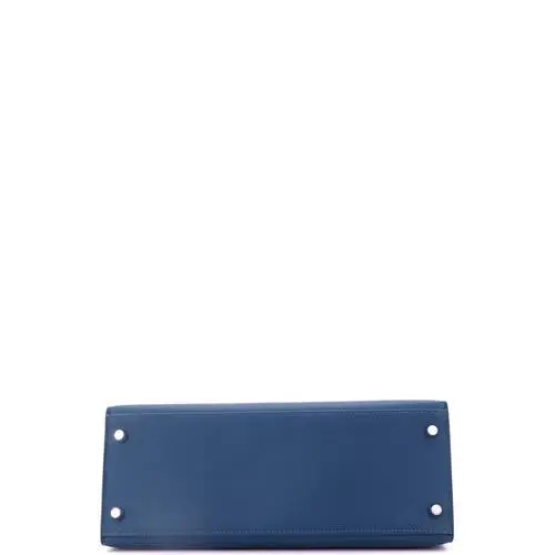 Hermès Kelly Handbag Blue Madame With Palladium Hardware 28 - Deep Blue