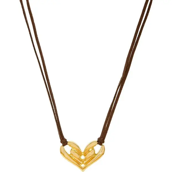 MARLYN SCHIFF Valentina Suede Heart Necklace - Gold Brown