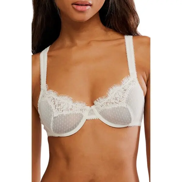 Free People Fiona Underwire Lace Demi Bra - White Alyssum