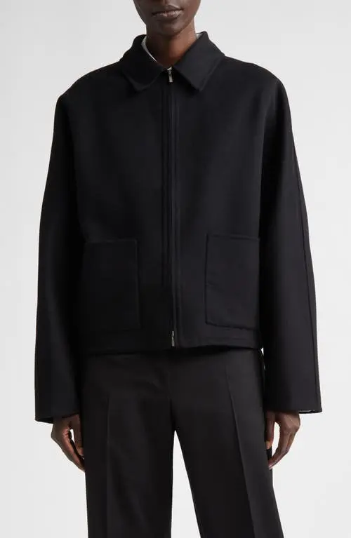 FERRAGAMO Crop Wool & Cashmere Bomber Jacket - Nero