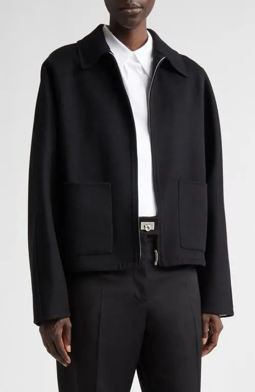 FERRAGAMO Crop Wool & Cashmere Bomber Jacket - Nero