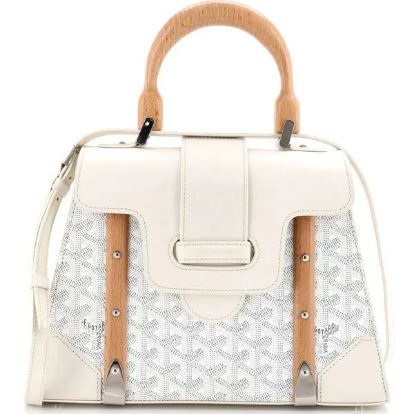 GOYARD Saigon Top Handle Bag Coated Canvas With Leather Pm - White