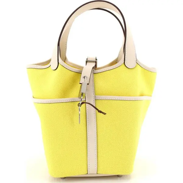 HERMES Cargo Picotin Lock Bag Canvas And Swift Pm - Jaune Citron