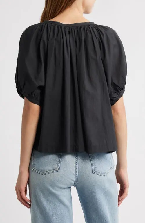 DÔEN Gingham Organic Cotton Puff Sleeve Blouse - Black