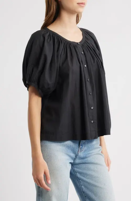 DÔEN Gingham Organic Cotton Puff Sleeve Blouse - Black