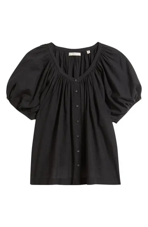 DÔEN Gingham Organic Cotton Puff Sleeve Blouse - Black