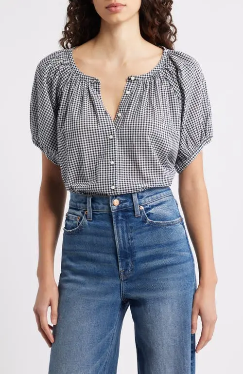 DÔEN Gingham Organic Cotton Top - Navy La Maddalena Gingham
