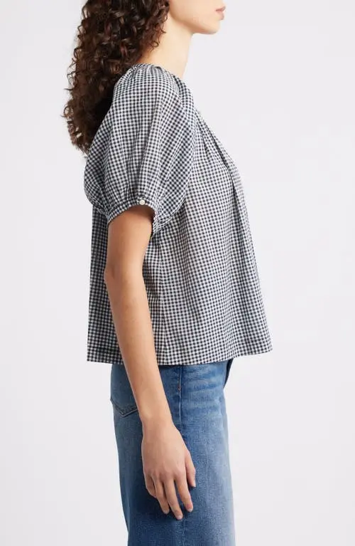 DÔEN Gingham Organic Cotton Top - Navy La Maddalena Gingham