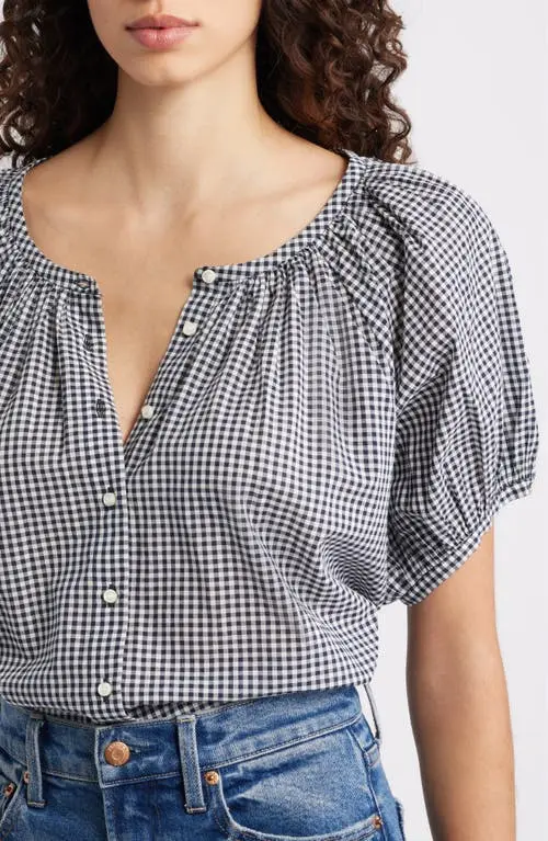 DÔEN Gingham Organic Cotton Top - Navy La Maddalena Gingham