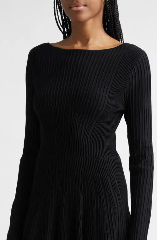Emporio Armani Ribbed Fit-And-Flare Sweater Dress - Black Solid |  Editorialist