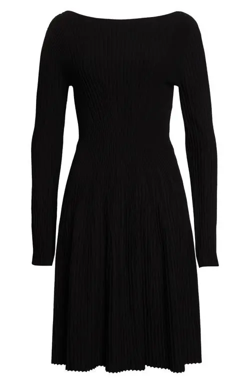 green emerald velvet dress Ribbed Knit Fit and Flair Skater Sweater Dress in Black | Womens Clothing  and Fashion