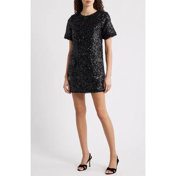 FRIENDS LIKE THESE Sequin Bouclé Shift Minidress