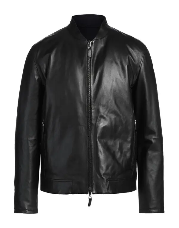 Emporio Armani Lambskin, Virgin Wool, And Cashmere Bomber Jacket - Black
