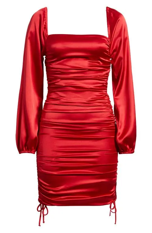 JUMP APPAREL Ruched Off-the-shoulder Satin Mini Dress
