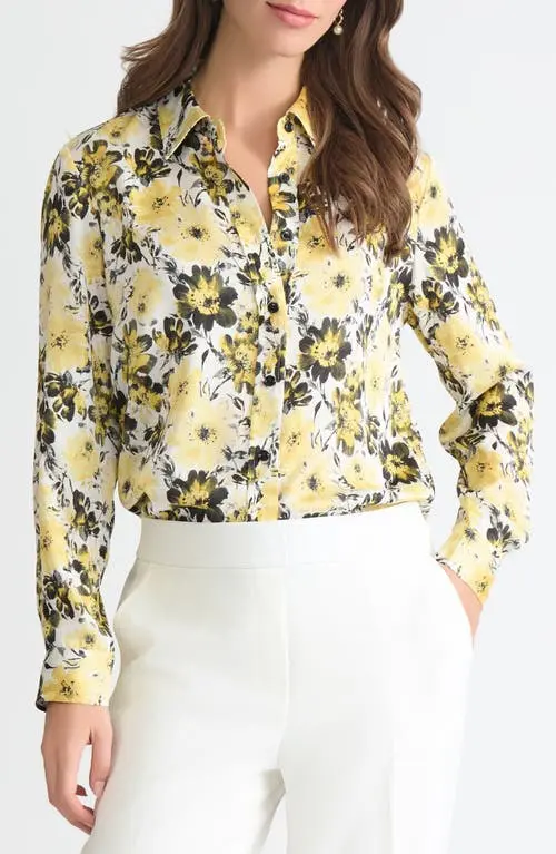 KASPER Floral Button-up Shirt - Vanilla Ice Multi