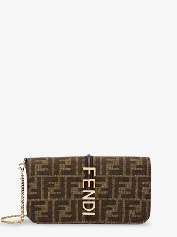 Fendi Wallet On Chain Ff Jacquard Fabric Wallet/bag - Brown