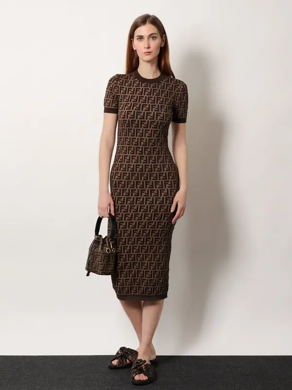 Fendi Ff Cotton Blend Dress - Brown