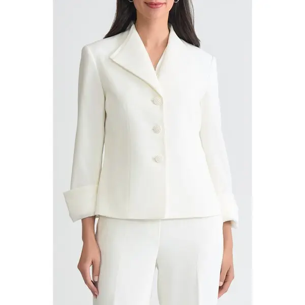 KASPER Winged Lapel Three-button Blazer - Vanilla Ice
