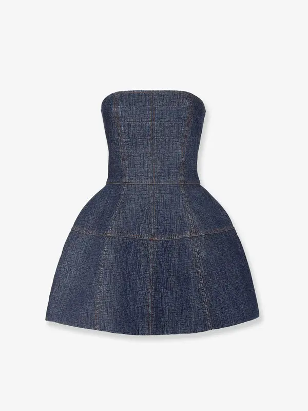 Fendi Padded Denim Mini Dress - Blue