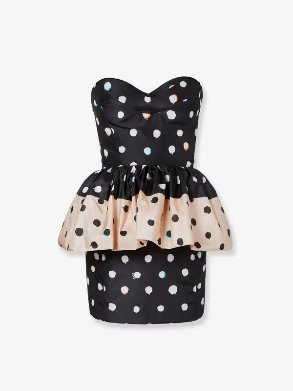 Fendi Falena Dots Taffeta Bustier Dress - Black