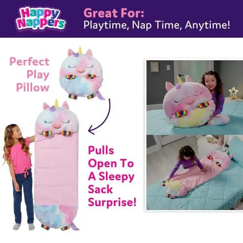 HAPPY NAPPERS Pillow & Sleepy Sack Medium Rainbow Unicorn