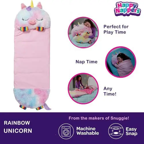 HAPPY NAPPERS Pillow & Sleepy Sack Medium Rainbow Unicorn