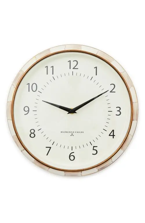MACKENZIE-CHILDS Check Enameled Steel School Wall Clock - Mocha