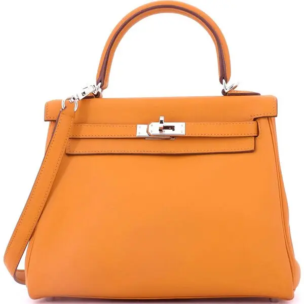 Hermès Kelly Handbag Orange Swift With Palladium Hardware 25