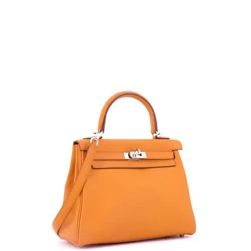 Hermès Kelly Handbag Orange Swift With Palladium Hardware 25